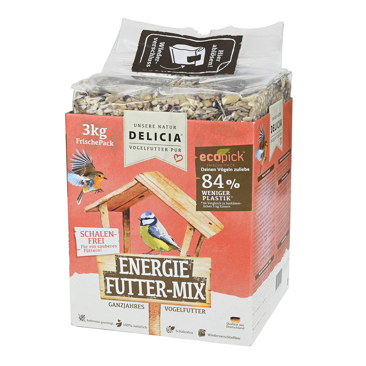 Großes Futterhaus Eiche rund schwarzes Dach